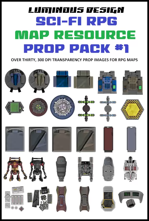 (DIY GM Tools) Sci-fi RPG Map Prop Pack #1 - Luminous Design | DriveThruRPG
