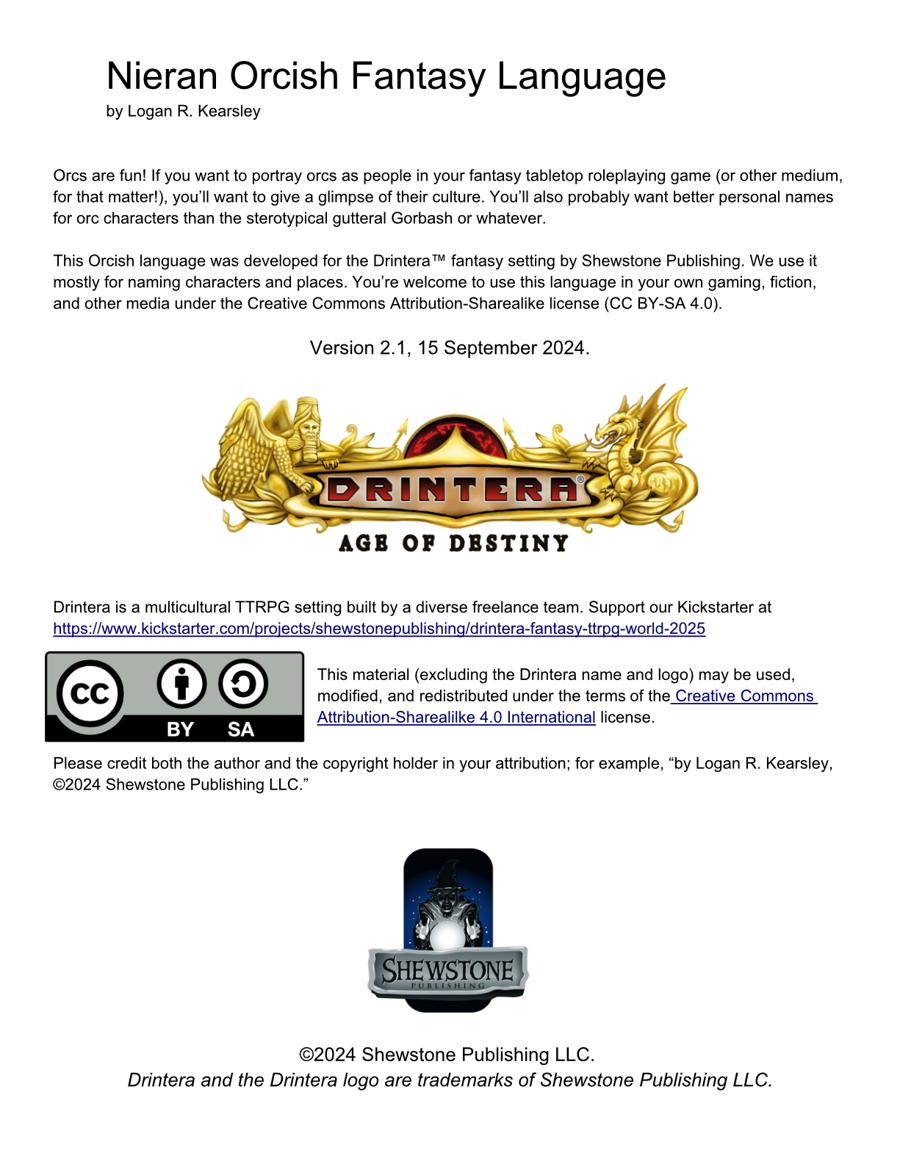 Orcish Language by Shewstone Publishing - Shewstone Publishing ...