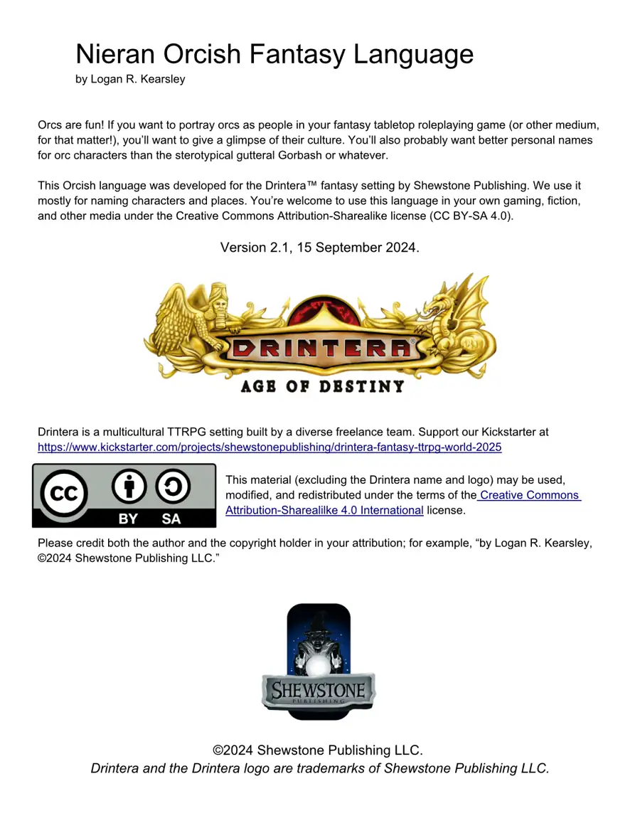 Orcish Language by Shewstone Publishing - Shewstone Publishing ...