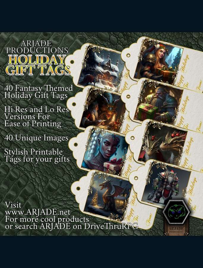 Fantasy Holiday Gift Tags - Printable - Arjade Productions | DriveThruRPG