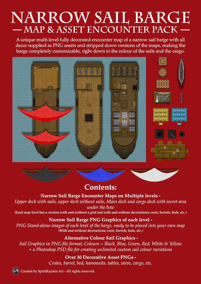 Narrow Sail Barge Map and Asset Encounter Pack - SpiritKaylem Art ...