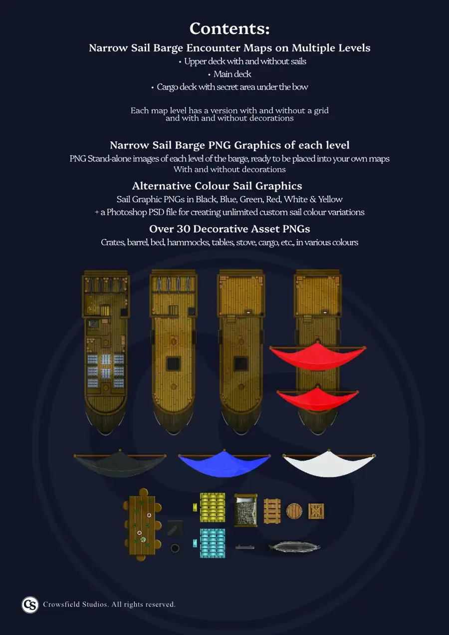 Narrow Sail Barge Map and Asset Encounter Pack - SpiritKaylem Art ...