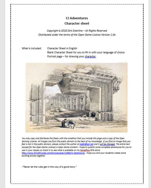 CI Adventures Character Sheet - CI Adventures | DriveThruRPG