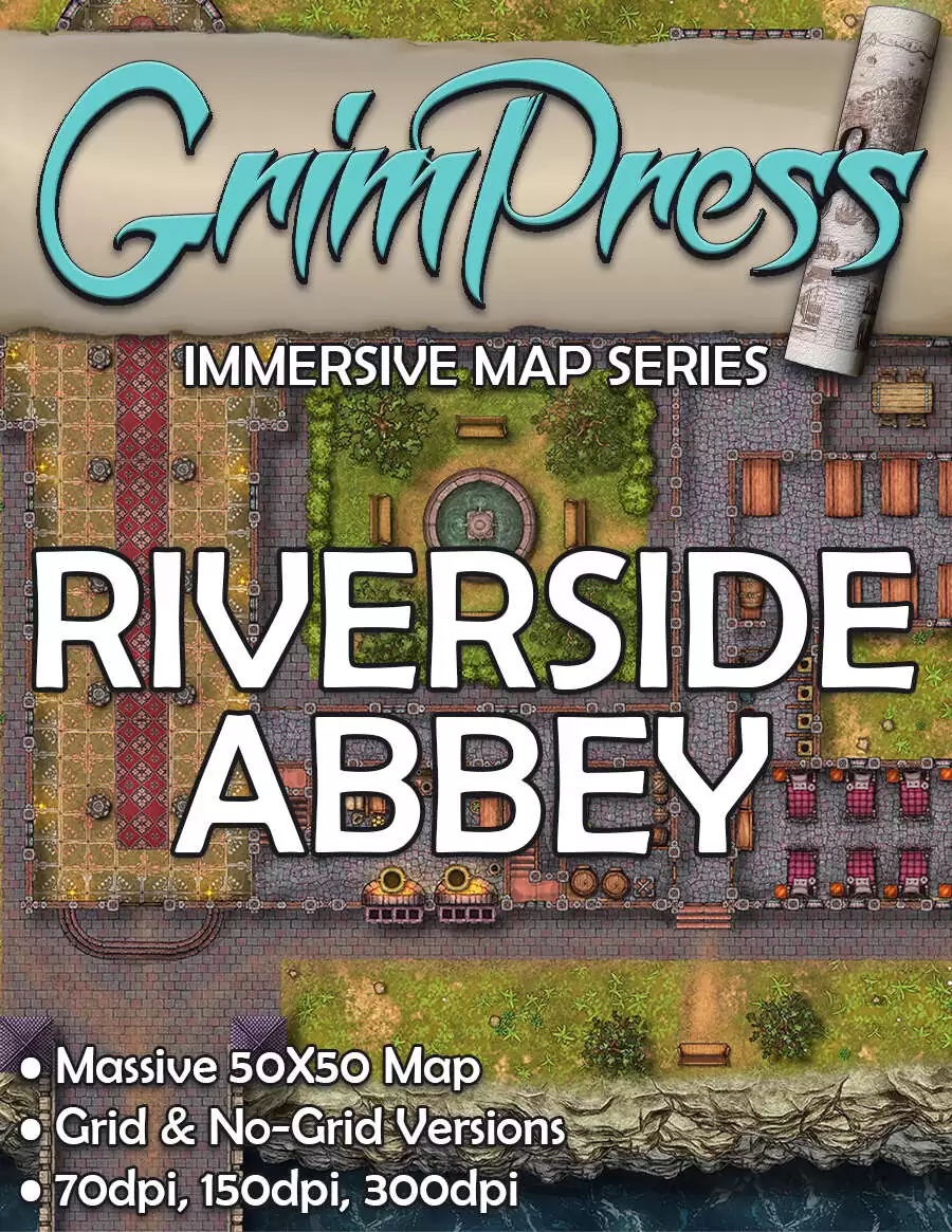 Immersive Map - Riverside Abbey - Grim Press | Unbound Atlas | DriveThruRPG