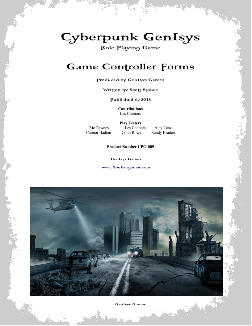 Game Controller Forms - GenIsys Games | Cyberpunk GenIsys | DriveThruRPG