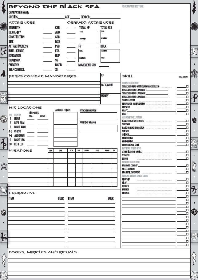 Beyond the Black Sea Character Sheet - Darkstars Universe | DriveThruRPG