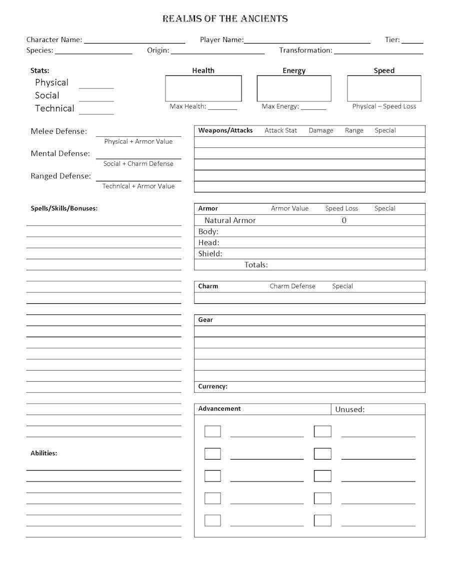 ROTA: Realms of the Ancients Character Sheet (Form Fillable) - Immortal ...