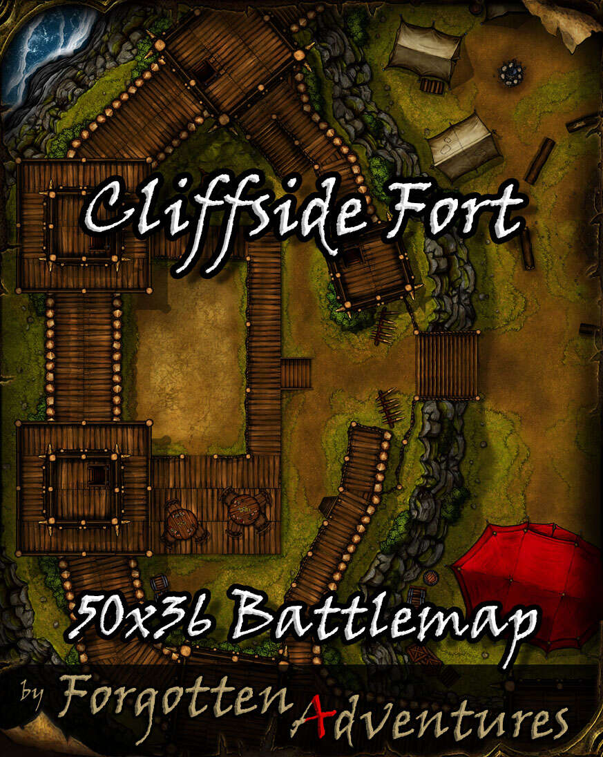 Cliffside Fort 50x36 Battlemap - ForgottenAdventures | DriveThruRPG