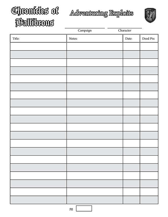 CoB Adventuring Exploits Tracker - Tacitus Publishing | Campaign ...