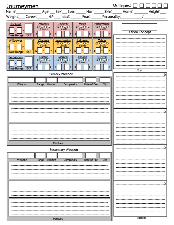 Journeymen 2nd Edition Character Sheet - Journeymendev | DriveThruRPG