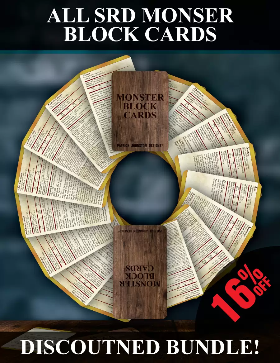 All 5e SRD Monster Block Cards [BUNDLE] - Patrick Mitchell Johnston | DriveThruRPG