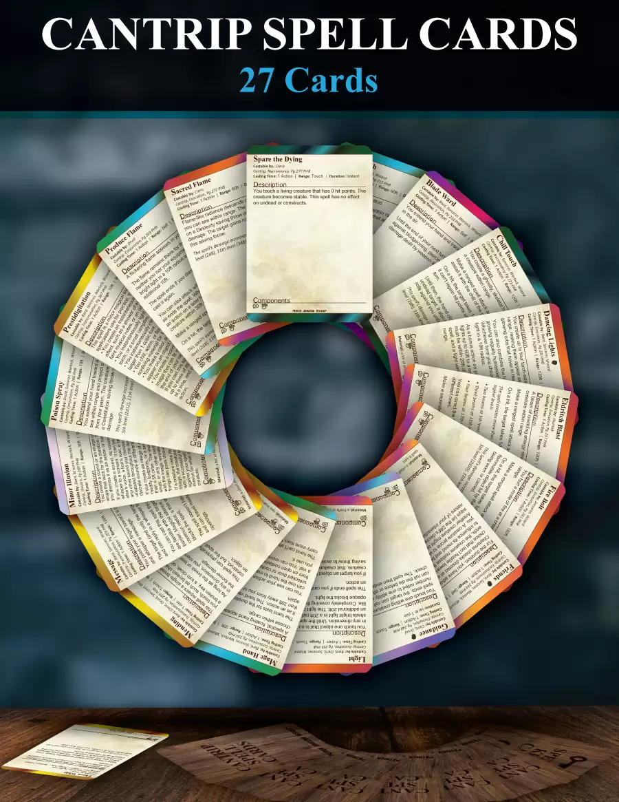 5e Cantrip Spell Cards - Patrick Mitchell Johnston | DriveThruRPG