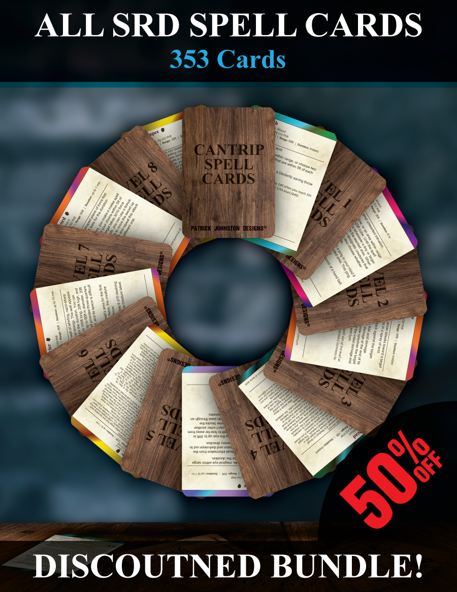 All 5e SRD Spell Cards [BUNDLE] - Patrick Mitchell Johnston | DriveThruRPG