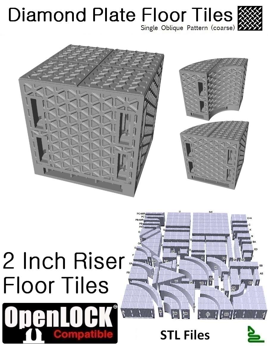OpenLOCK 2 inch Riser Tiles - Diamond Plate Single Oblique Pattern ...