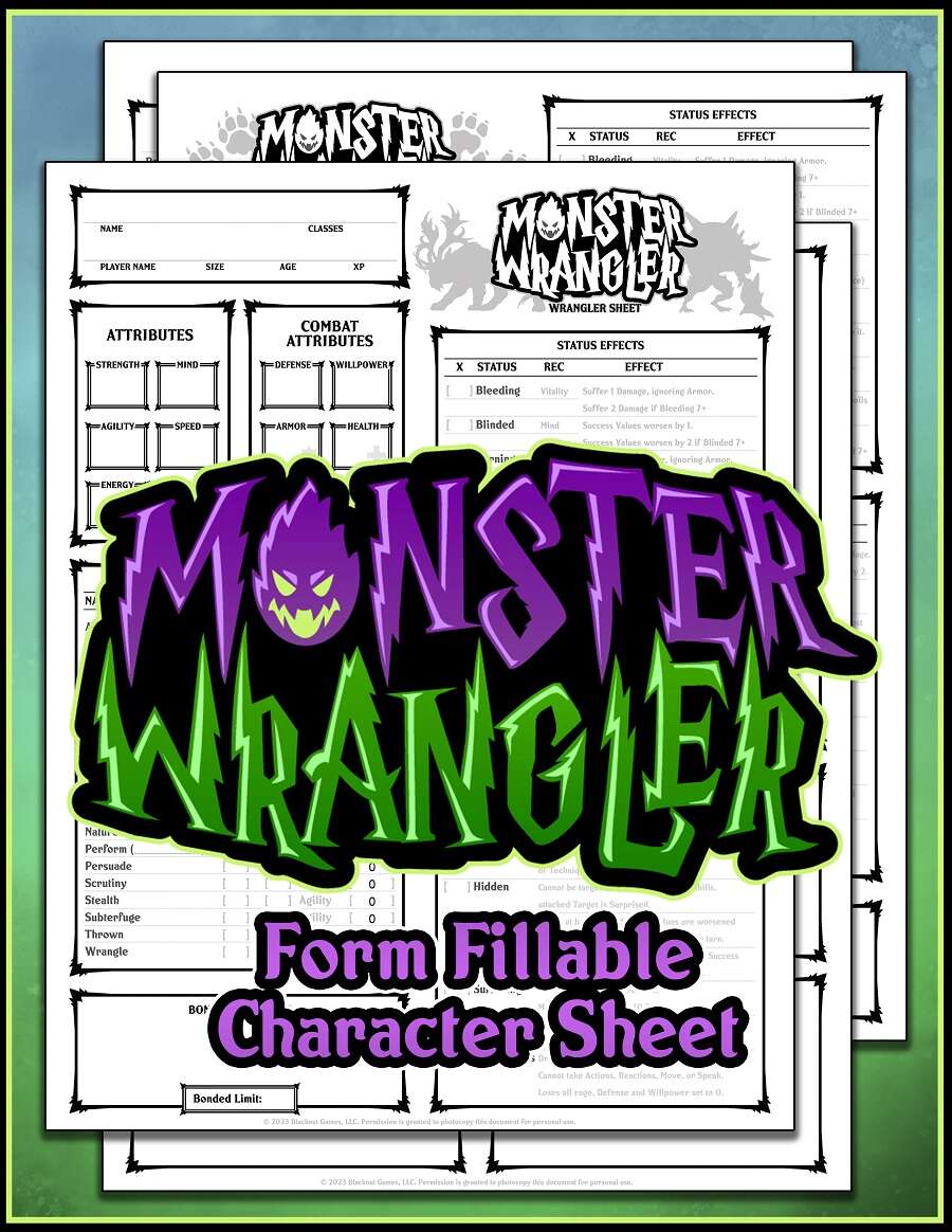 Monster Wrangler - Form-Fillable Character Sheets - Blackout Games, LLC ...