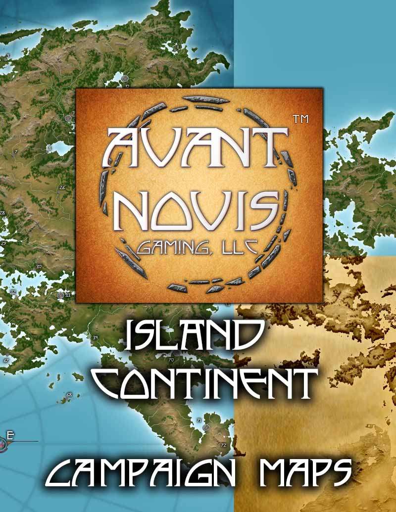 Campaign Map. Island Continent - Avant Novis Gaming, LLC | DriveThruRPG