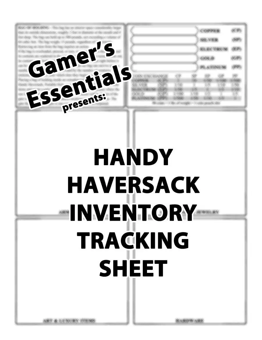 Dungeons & Dragons 5e - Inventory Sheet [Handy Haversack] - Penelope ...