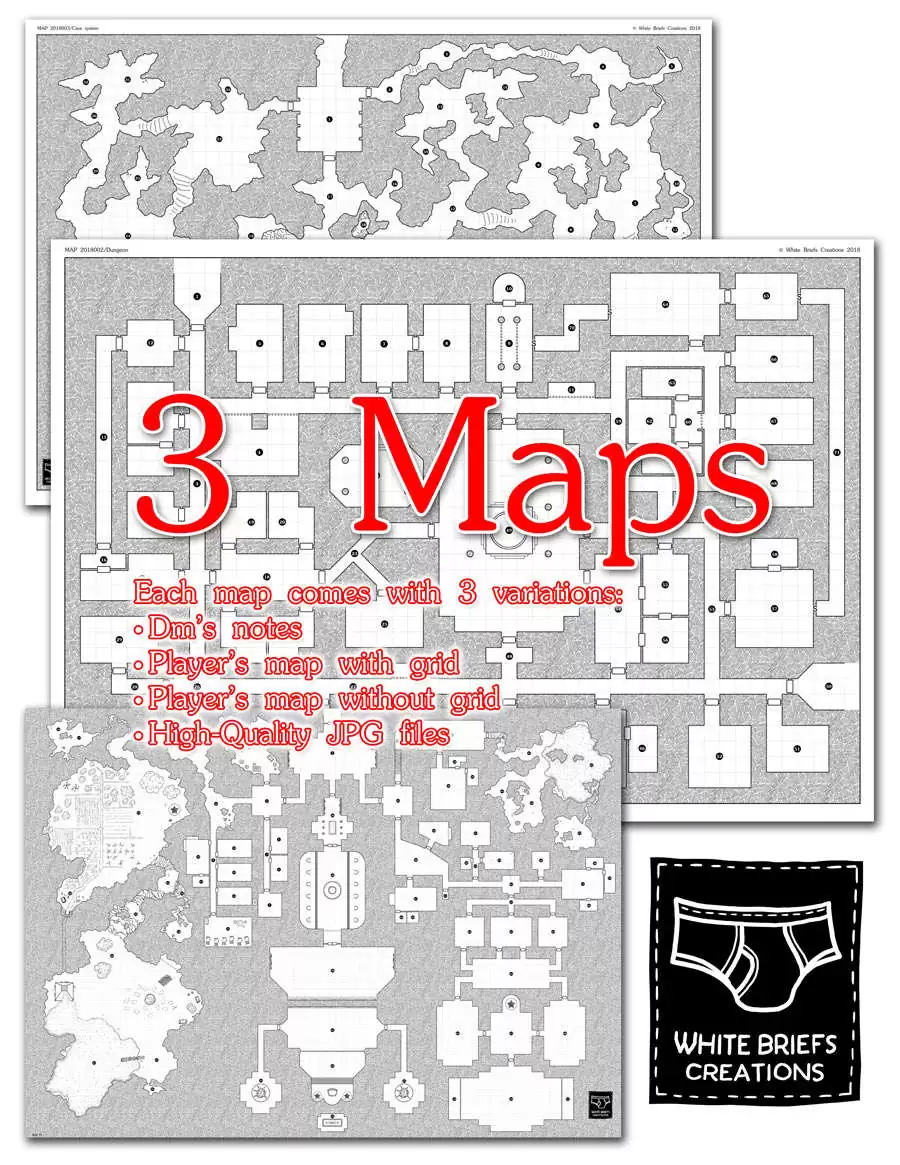 3 Dungeon Maps - White Briefs Creations | DriveThruRPG