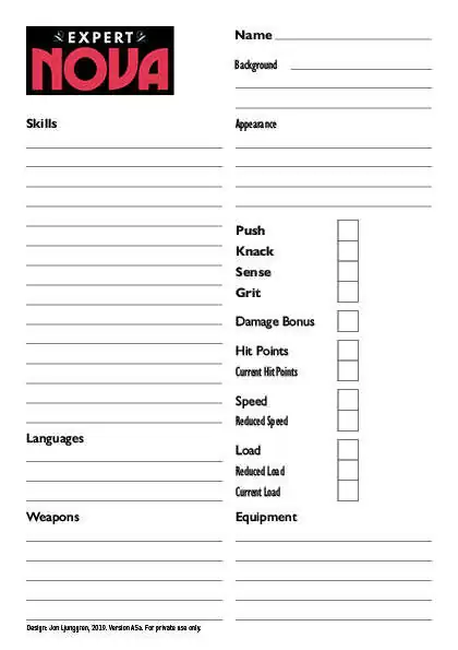 Expert Nova English Edition, Character Sheet - Anders Blixt | DriveThruRPG