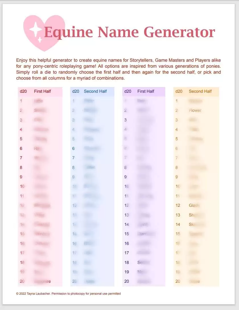 Equine Name Generator - Tayna Laubacher | DriveThruRPG