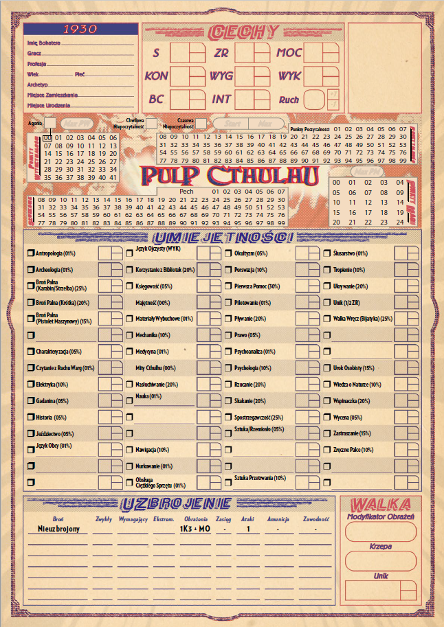 Zew Cthulhu 7ed. - Pulp Cthulhu - Karta Bohatera - Black Monk Games ...