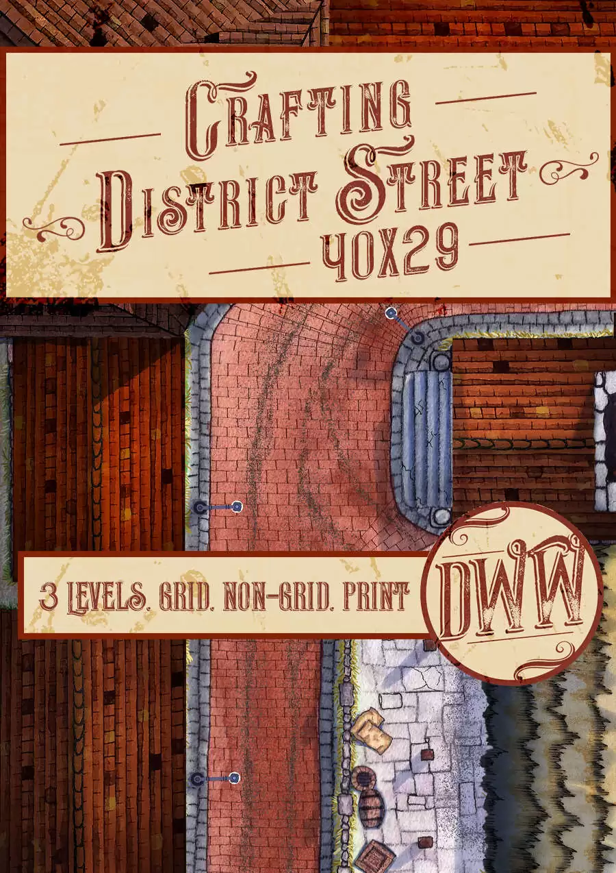 Crafting District Street Battle Map (Hand-drawn) - Domille's Wondrous ...