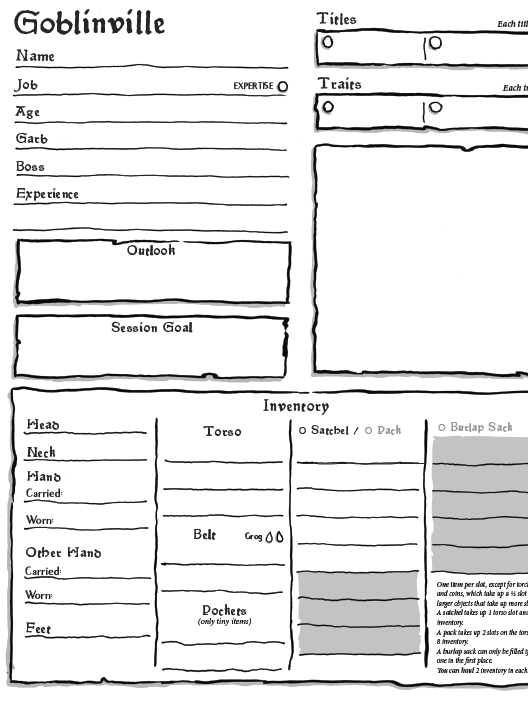 Goblinville Sheets - Narrative Dynamics | DriveThruRPG