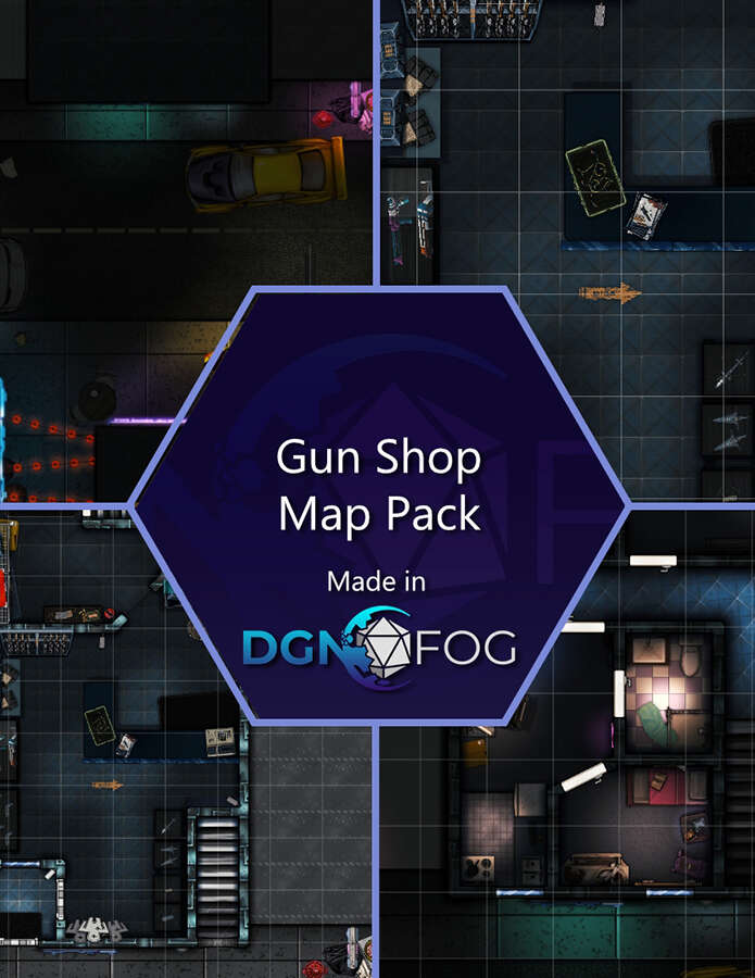 Neoncity Gunshop - Map Pack - Wendigo Workshop | TTRPG Maps | DriveThruRPG
