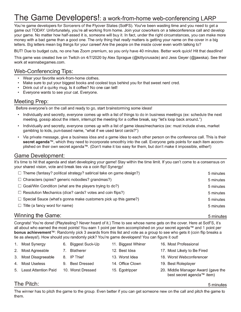 The Game Developers! - Wannabe Games | DriveThruRPG