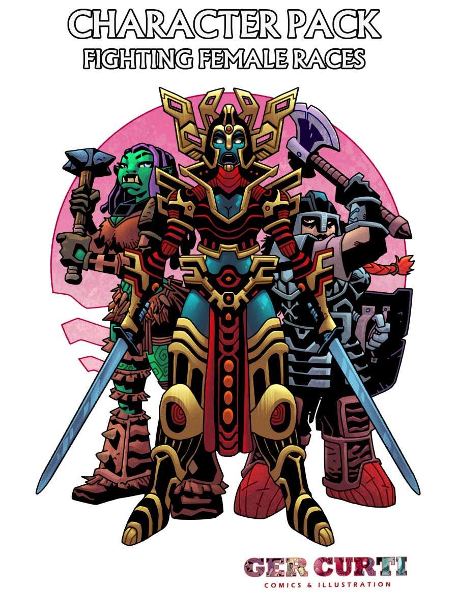 Character Pack-Fighting Female Races - Ger Curti Artwork | DriveThruRPG