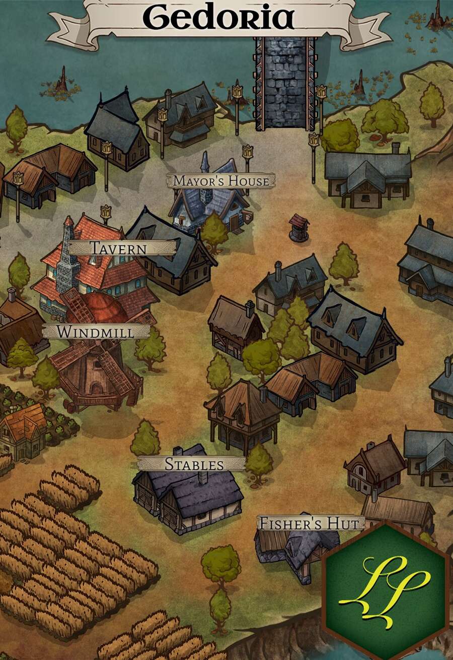Gedoria Mountain Farm Town Map - LeLanglacier | DriveThruRPG