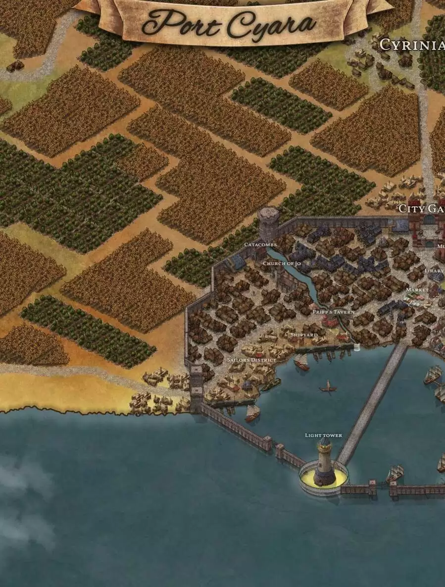 Port Cyara Coastal Fort Port City Map - LeLanglacier | DriveThruRPG