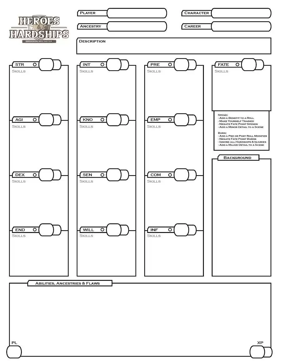 Heroes & Hardships: Alternate Character Sheet - Earl of Fife Games ...