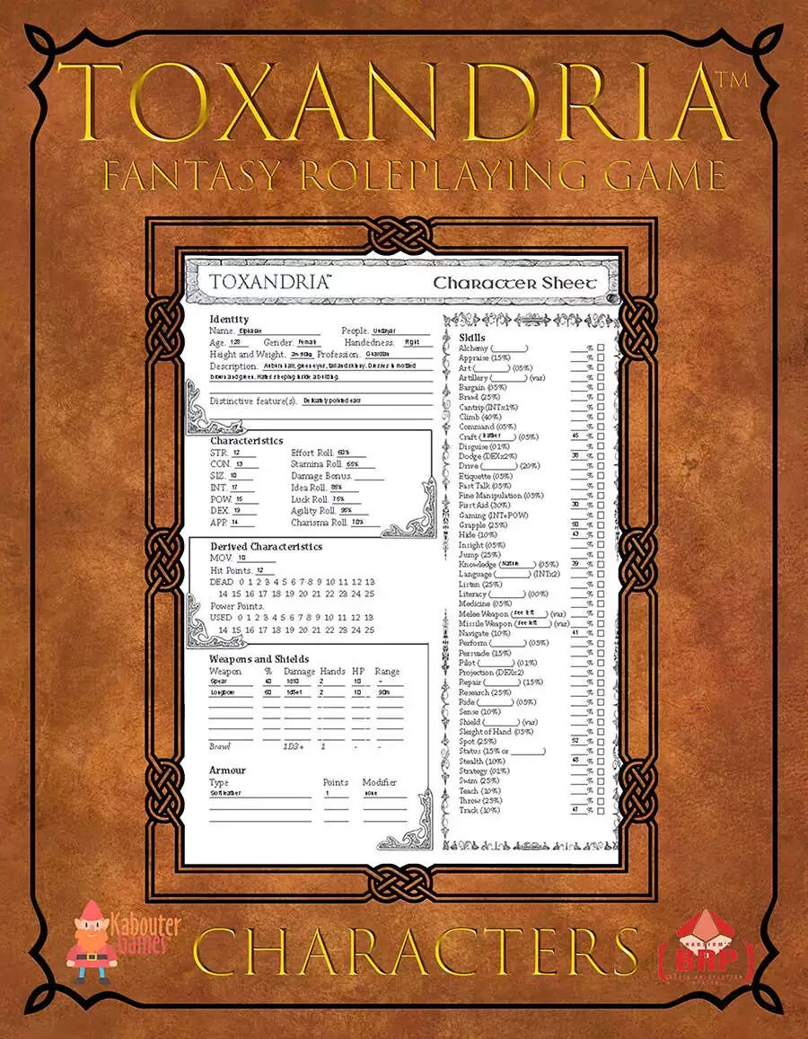 Toxandria - Pre-Generated Characters - Kabouter Games | Toxandria ...