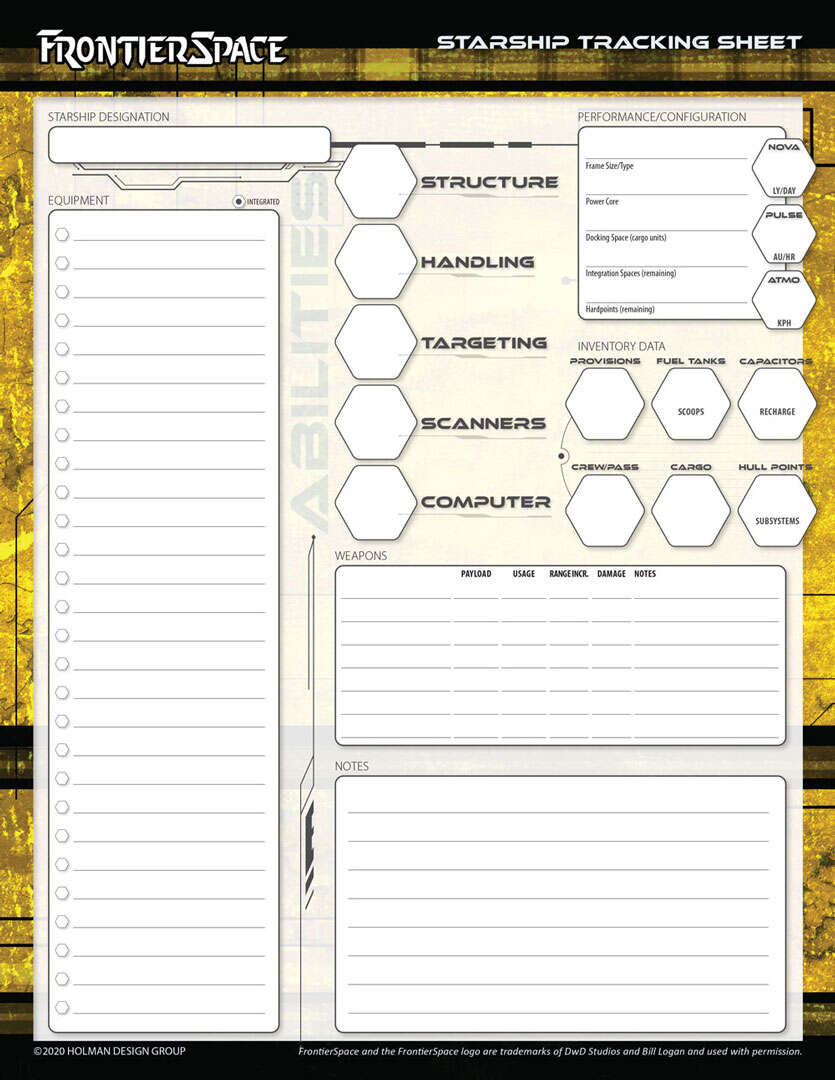 Tracking Sheet - for FrontierSpace - Holman Design Group | DriveThruRPG