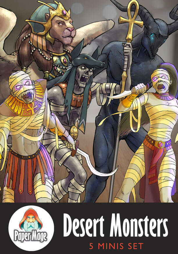 Paper Mage paper minis: DESERT MONSTERS Set x 5 - Printable Standees ...