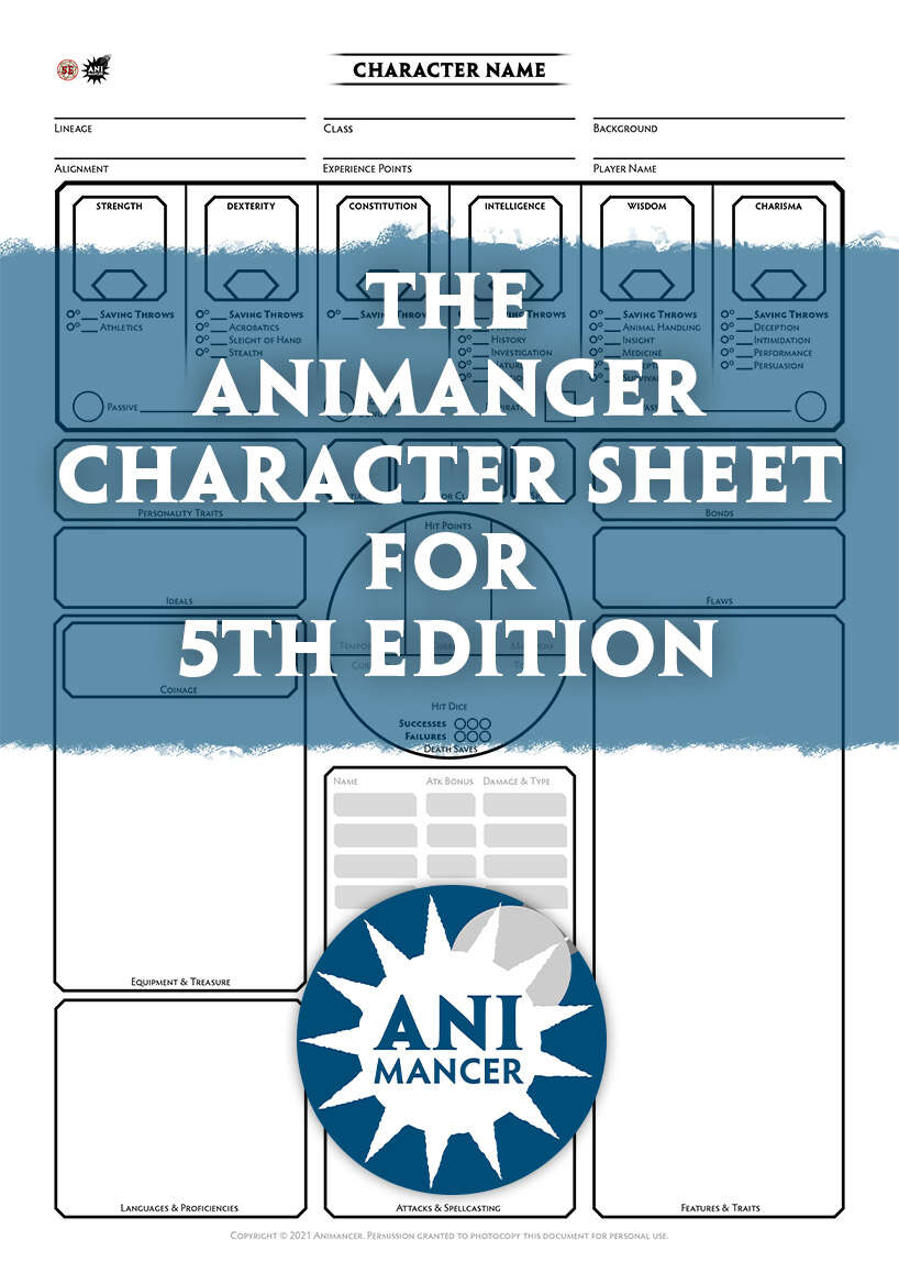 The Animancer Character Sheet For Fifth Edition - Animancer | DriveThruRPG