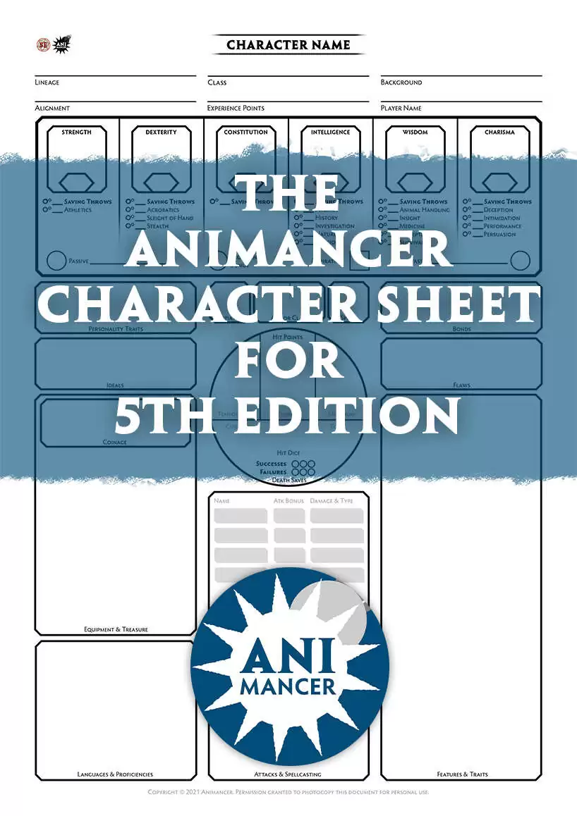 The Animancer Character Sheet For Fifth Edition - Animancer | DriveThruRPG