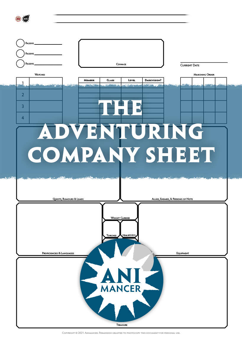 The Adventuring Company Sheet - Animancer | DriveThruRPG