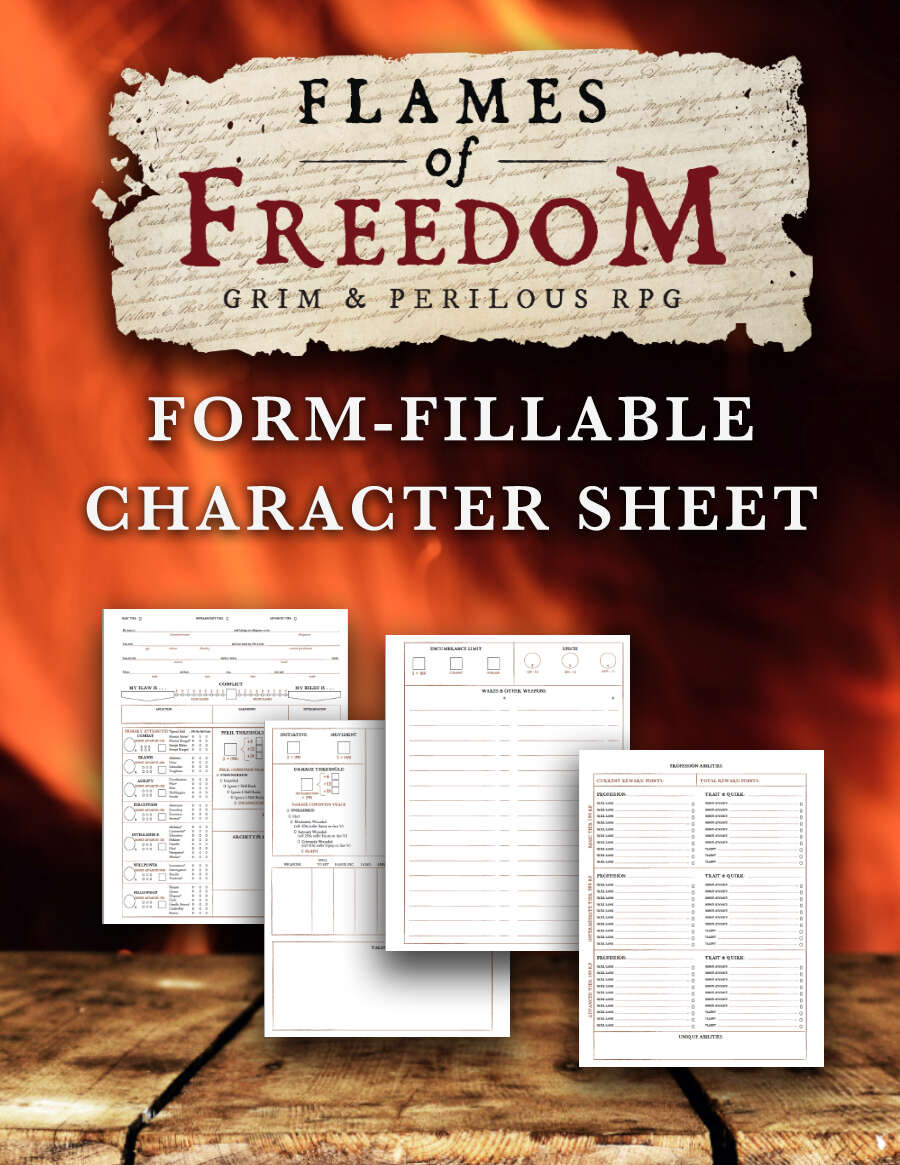 FLAMES OF FREEDOM Grim & Perilous RPG: Character Sheets – Powered by ...