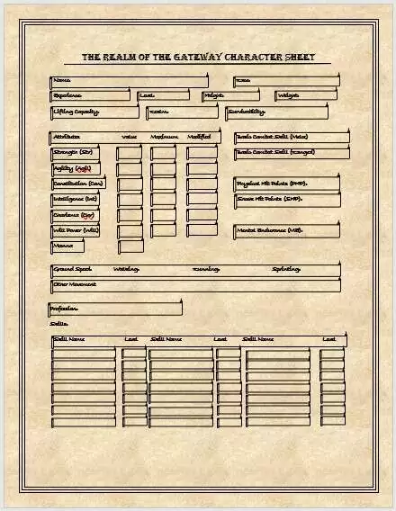 The Magic Realm Character sheet - Griffin Games | DriveThruRPG