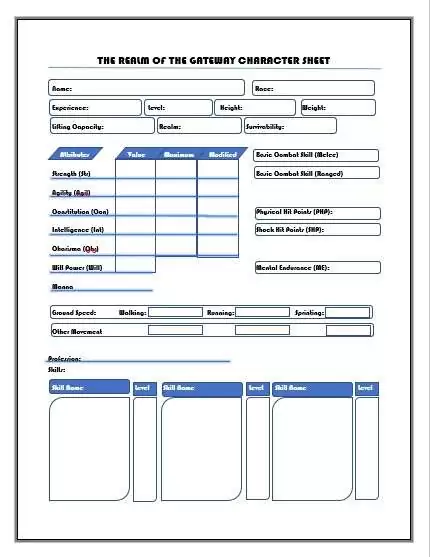The Science Realm Character Sheet, printer friendly - Griffin Games | DriveThruRPG