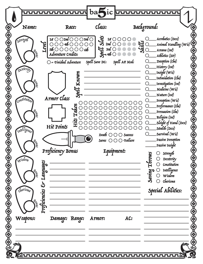 ba5ic Character Sheet - Prokopius Press | DriveThruRPG