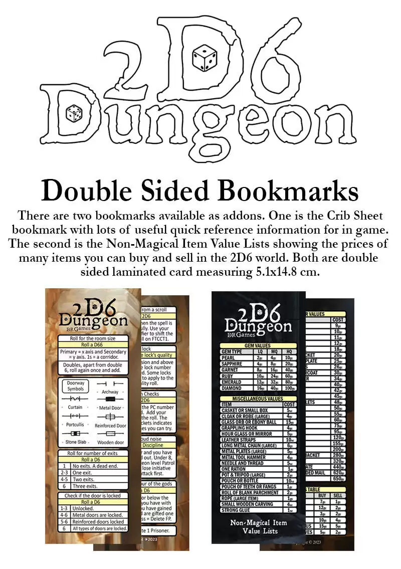 2D6 Dungeon Bookmarks (Digital) - DR Games | DriveThruRPG