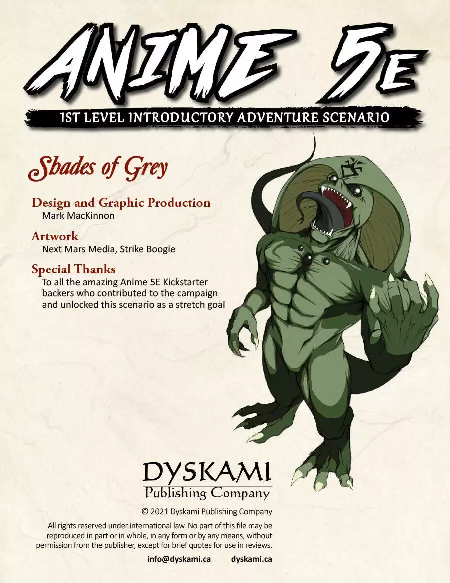 Anime 5E Adventure Scenario (1st Level): Shades of Grey - Dyskami ...