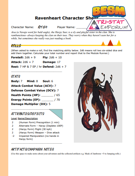 [BESM 4] Lifewish: Ravenheart - Atsa Character Sheet - Dyskami ...
