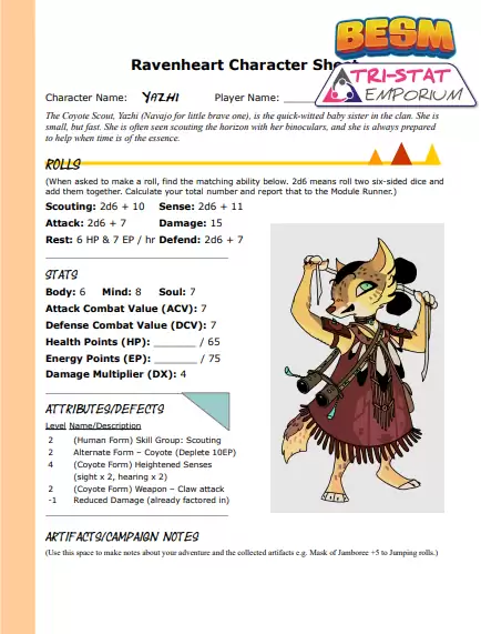 [BESM 4] Lifewish: Ravenheart - Yazhi Character Sheet - Dyskami ...