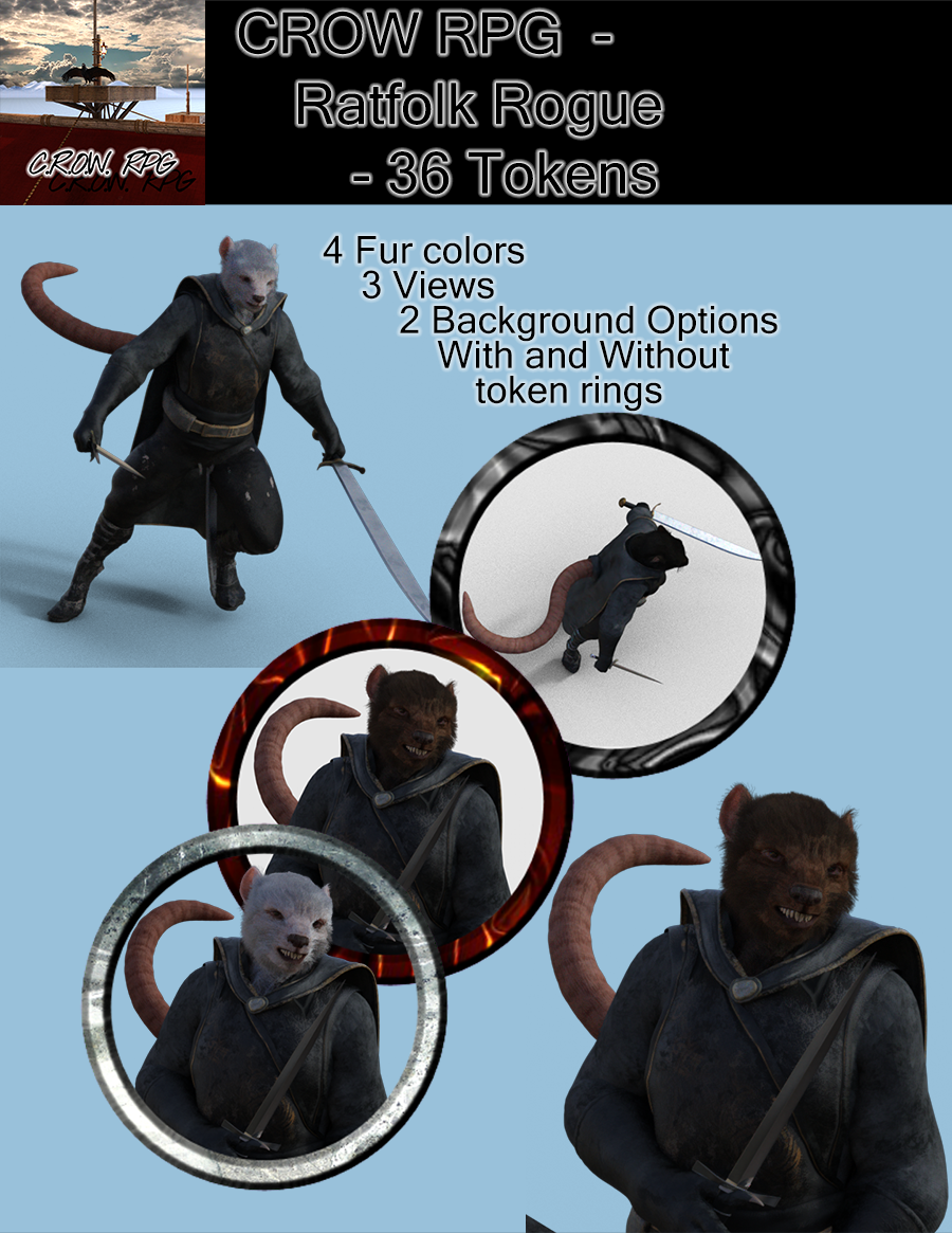 Fantasy Tokens: Ratfolk Rogue - Dual Wield (36 Tokens) - C.R.O.W. RPG | DriveThruRPG