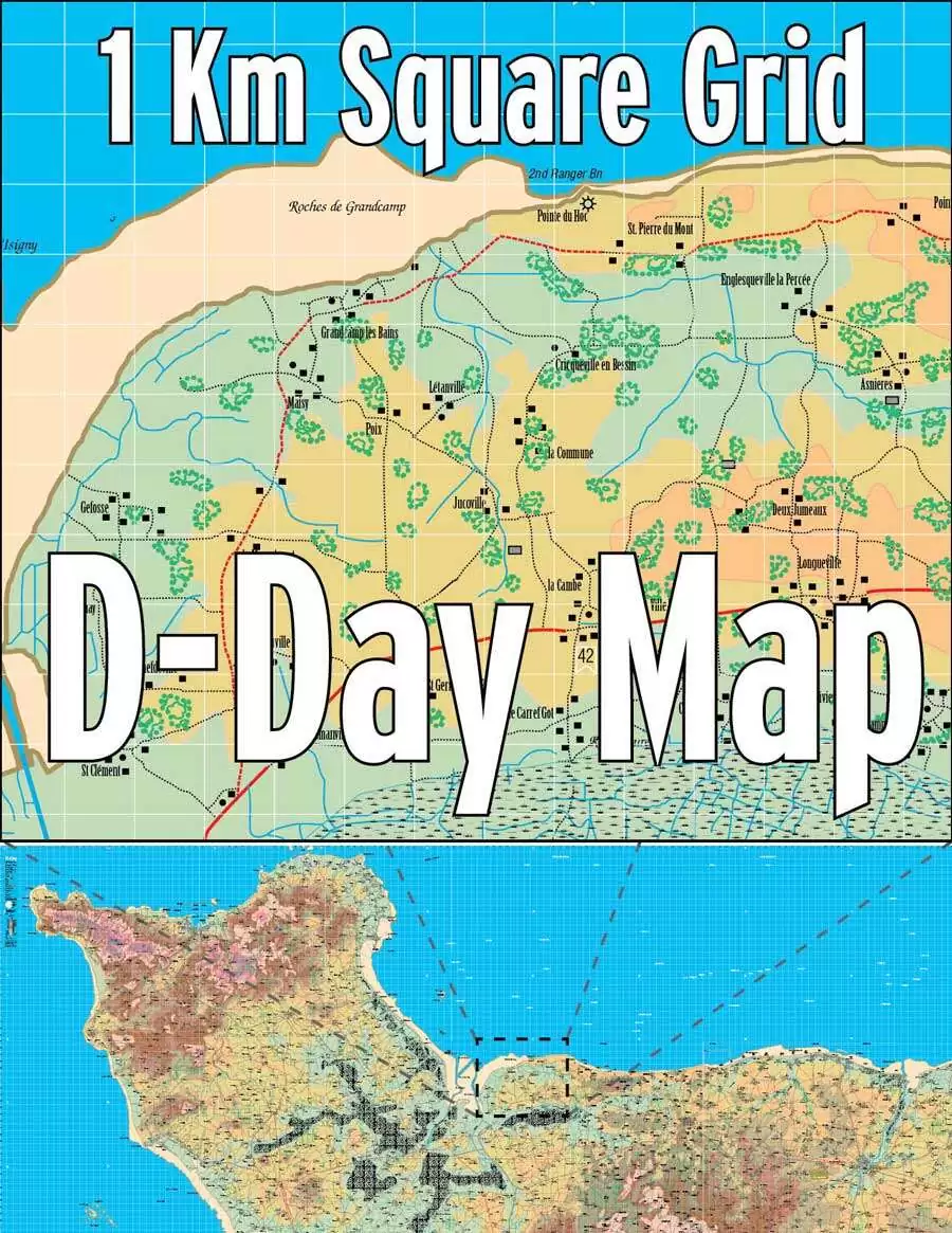D-Day Map with 1 Kilometer Square Grid - Game Design | DriveThruRPG