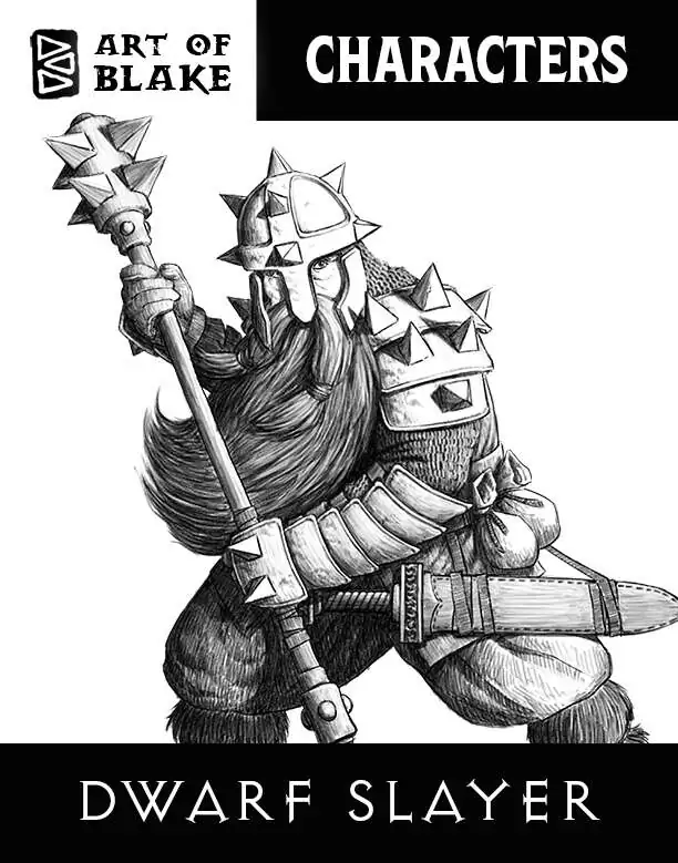 Character Stock Art - Dwarf Slayer - Lineart - artofblake | DriveThruRPG
